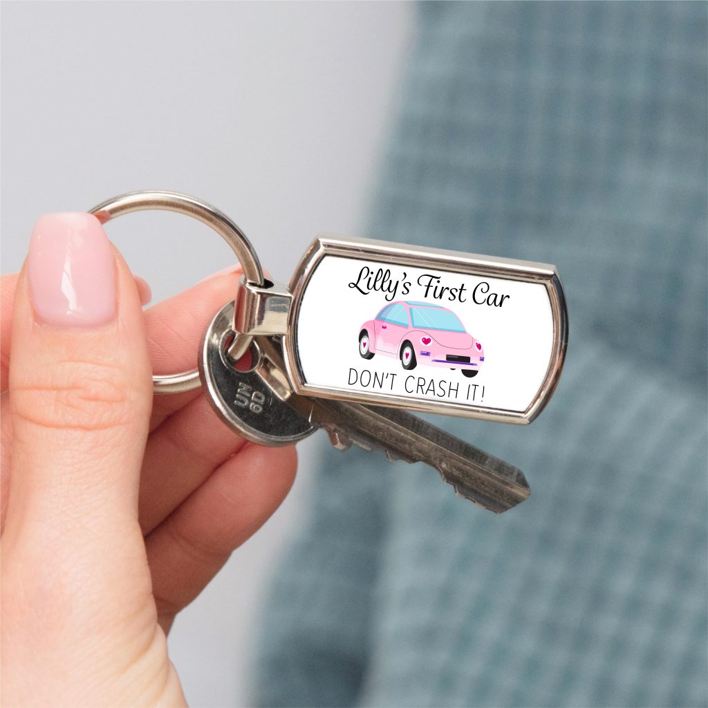 Personalised First Car Don't Crash Metal Keyring Gift